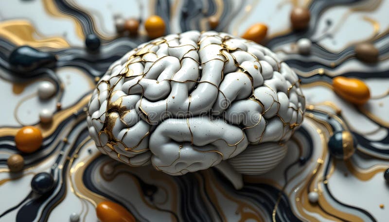 Brain Represented in Ceramic with Kintsugi Repair Symbolizing ...