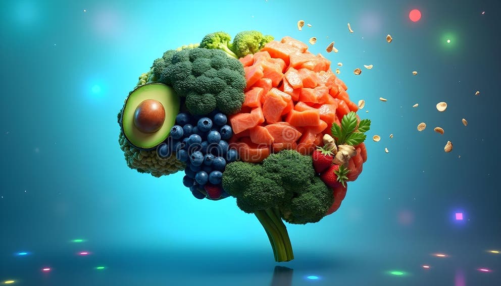 A Human Brain Made Entirely of Various Fruits and Vegetables Stock ...