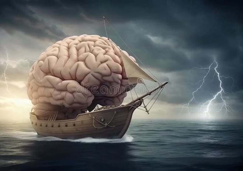 A Brain Sailing on a Ship through a Stormy Sea with Lightning in the ...