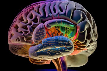 Brain Scan, with 3d Visualization of the Different Brain Functions and Their Interactions Stock ...