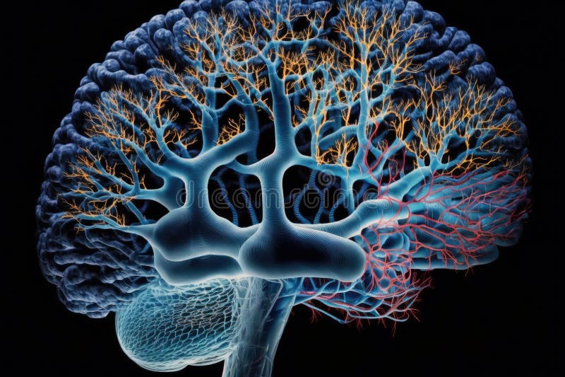 A Brain Scan with Highlighted Neural Pathways. Generative AI Stock ...