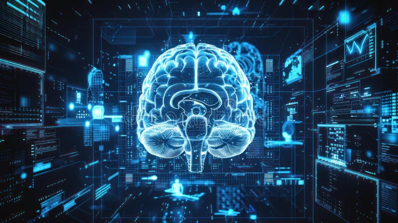 A Brain Scan Overlaying a High-tech Interface, Representing Stock ...