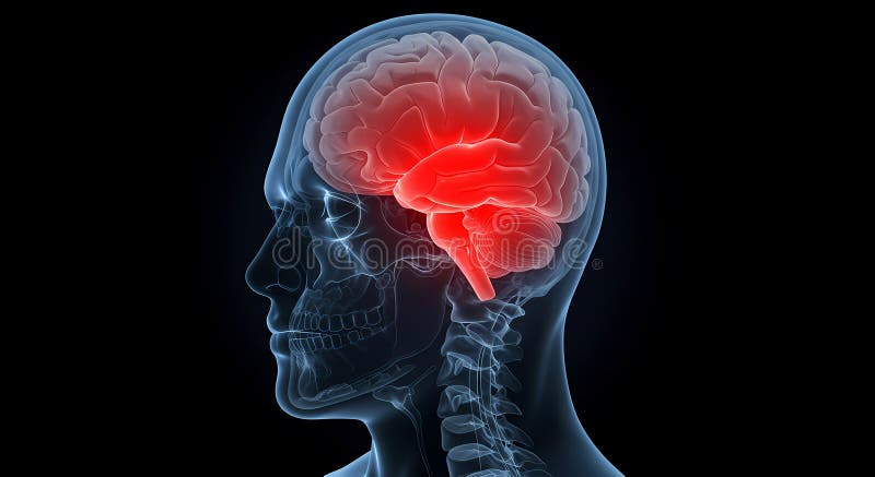 Brain Scan X-ray Showing Potential Injury in Red Stock Illustration ...