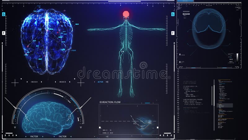 Brain Scan Visualization Animation. Special Medical Equipment for Tumor ...