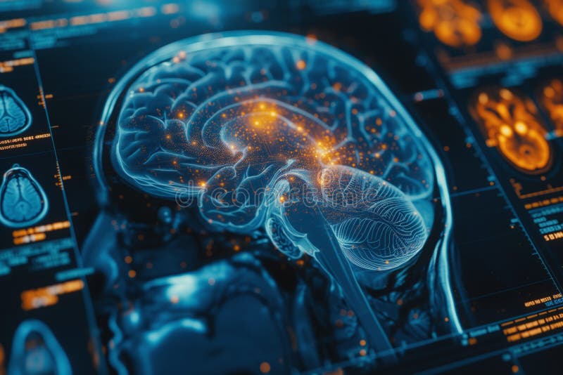 A Brain Scan, Specifically a PET-CT, Highlighted with Vibrant Orange ... A Brain Scan, Specifically a PET-CT, Highlighted with Vibrant Orange ...