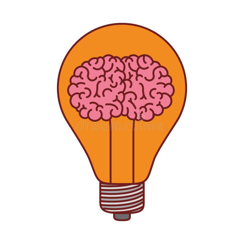 Light Bulb with Brain Inside in Colorful Silhouette with Brown Contour ...