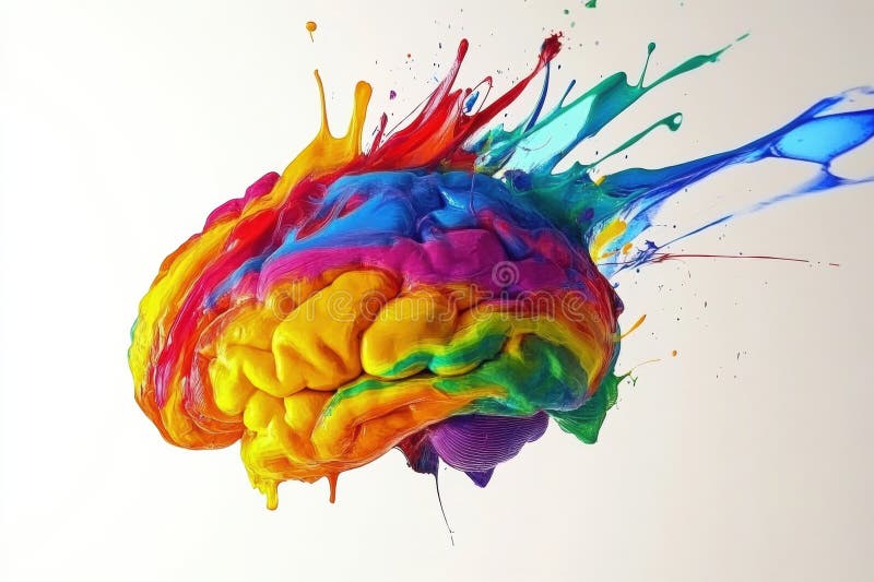 A Brain Sculpture Bursts with Vibrant Paint Strokes, Showcasing ...