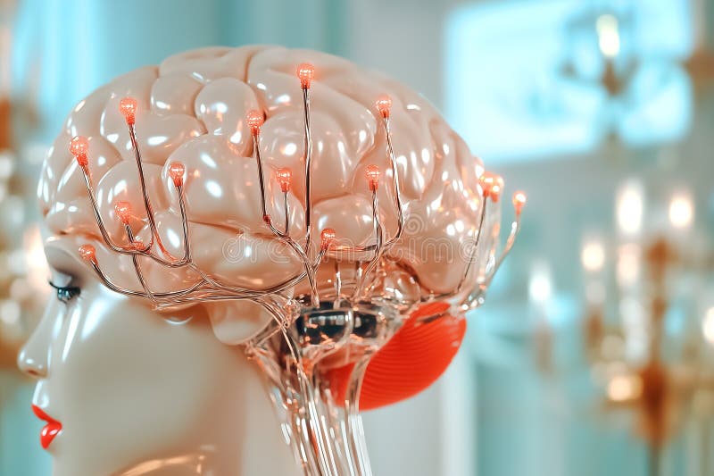 Brain Sculpture with Neural Connections and Glowing Elements. Artistic ...