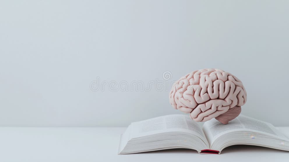 A Brain Sculpture is Placed on an Open Book in a Minimalist Setting ...