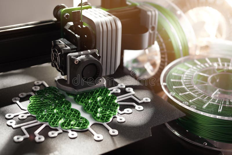 Brain Sculpture is Printed by a Modern 3d Printer from Green Plastic in ...