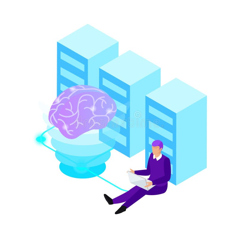Brain and Servers Composition Stock Vector - Illustration of chip, tech ...