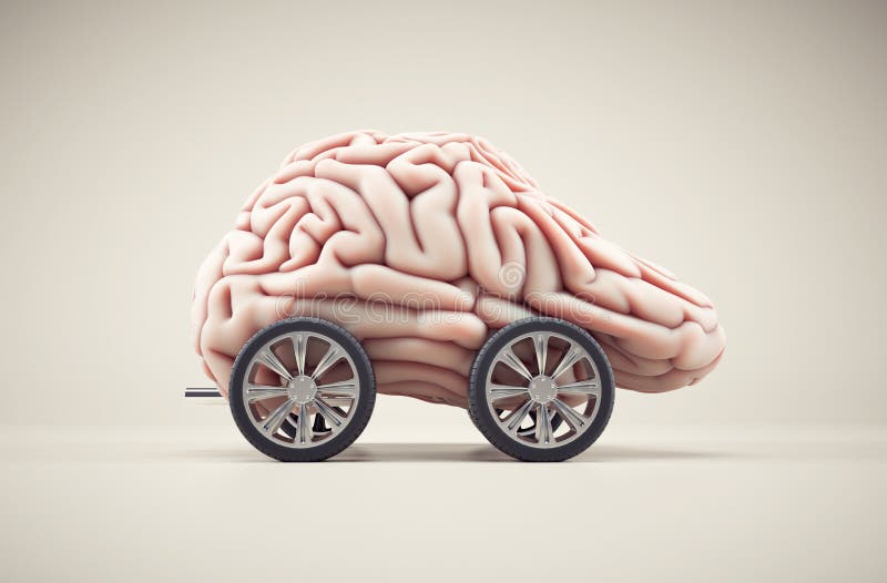 Brain in the Shape of a Car on Wheels Stock Illustration - Illustration ...