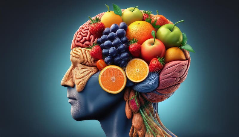 Brain Shape with Mixed Fruit Stock Illustration - Illustration of ...