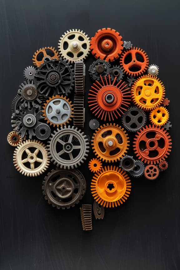 Brain Shaped Composition of Interlocking Gears, Cogs and Machine Parts ...