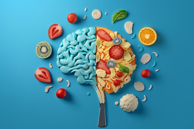 Brain-shaped Food on Blue Background, Generative Ai Stock Illustration ...