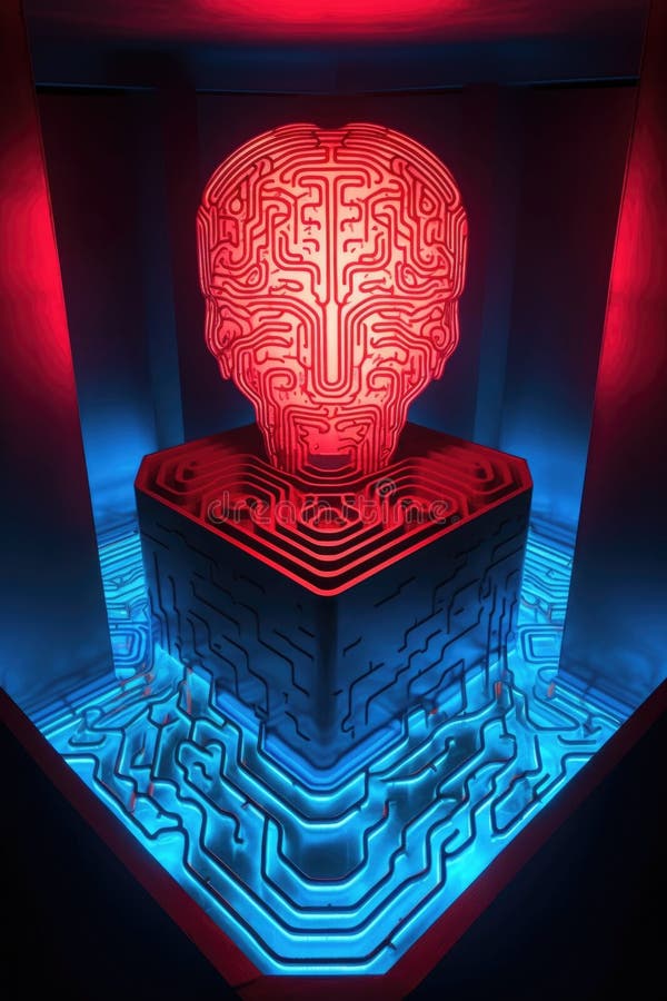 Brain-shaped Labyrinth with a Glowing Exit Sign Stock Illustration ...