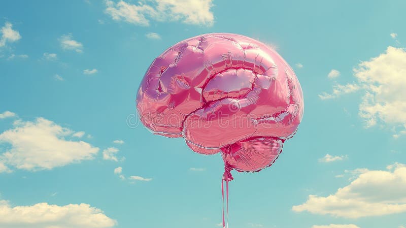 Brain-shaped Pink Balloon Floating in the Sky, Surreal Concept Stock ...