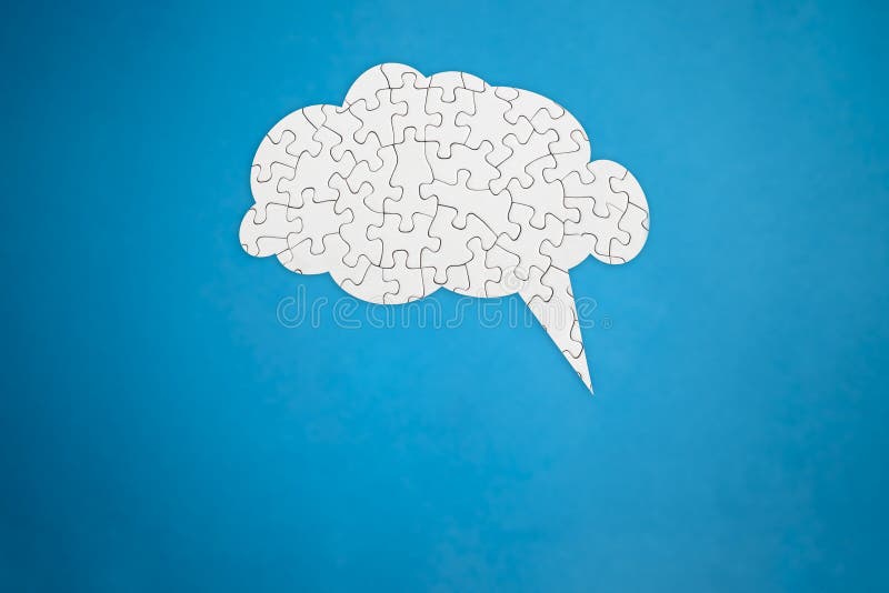 Brain Shaped White Jigsaw Puzzle on Blue Background, Mental Health and ...