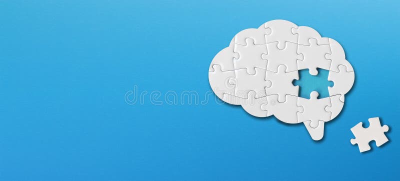 Brain Shaped White Jigsaw Puzzle on Blue Background, a Missing Piece of ...