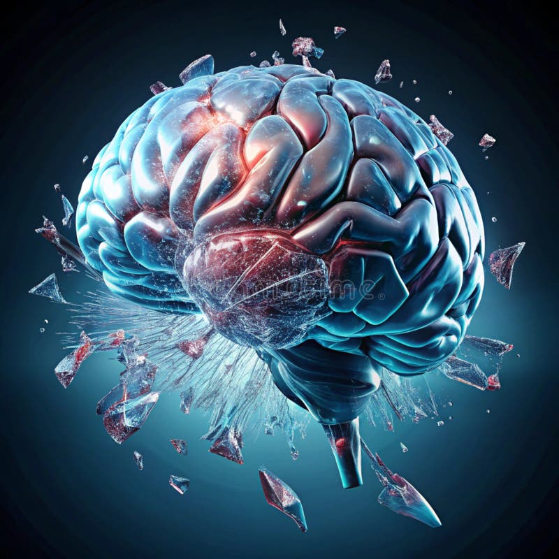 Brain with a Shattered-Glass Effect Stock Illustration - Illustration ...