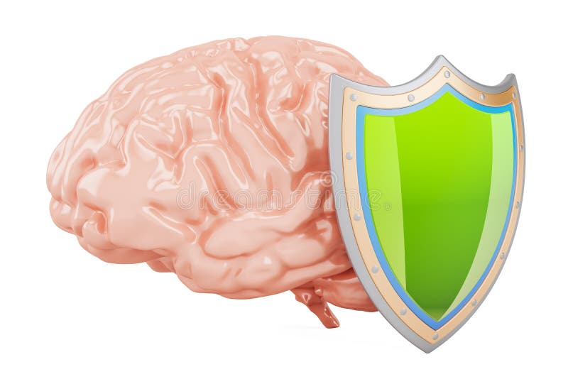 Brain with Shield, 3D Rendering Stock Illustration - Illustration of ...