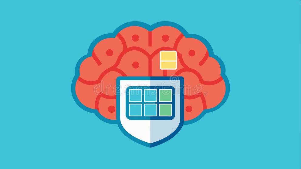 A Brain with a Shield Made of Memory Cards Representing How Memory Exercises Can Protect Against ...