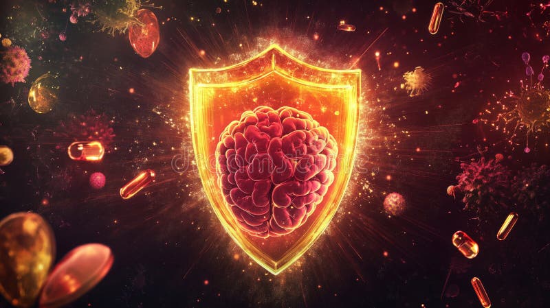 Brain Shield Protecting Against Viruses and Bacteria Stock Photo ...