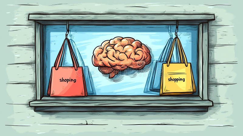 Brain and Shopping Bags on Display Stock Illustration - Illustration of ...