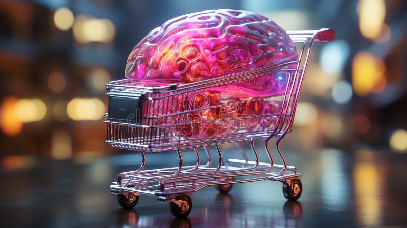 Brain in the shopping cart stock illustration. Illustration of purchase ...