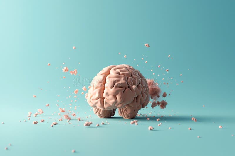 A Brain is Shown in a Blue Background with a Lot of Debris Around it ...