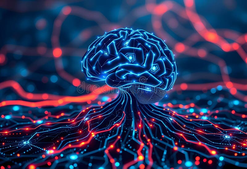 A Brain is Shown in a Blue and Red Color Scheme AI Generated Stock ...