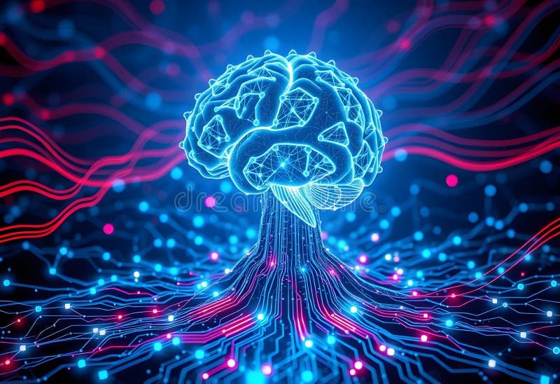 A Brain is Shown in a Blue and Red Color Scheme AI Generated Stock ...