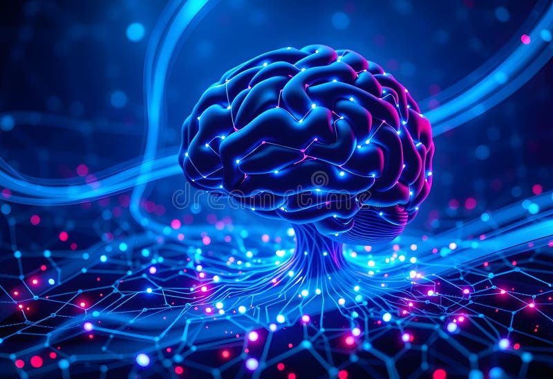 A Brain is Shown in a Blue and Red Color Scheme AI Generated Stock ...