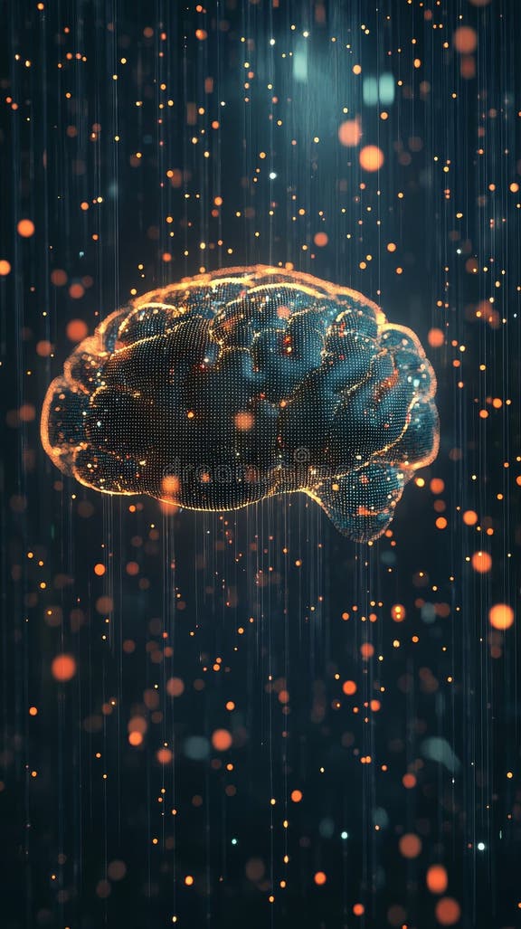 A Brain is Shown in a Blurry, Glowing Image with a Lot of Dots Stock ...