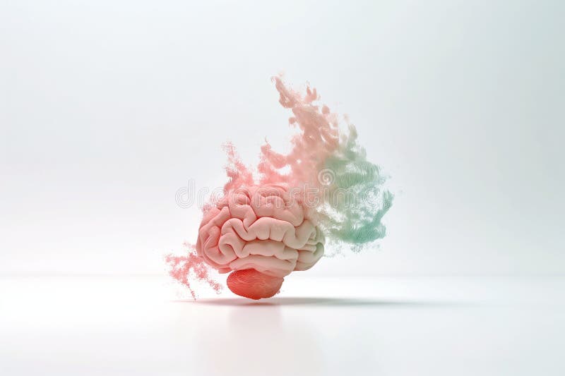 A Brain is Shown in a Cloud of Pink, Green, and Blue Stock Illustration ...