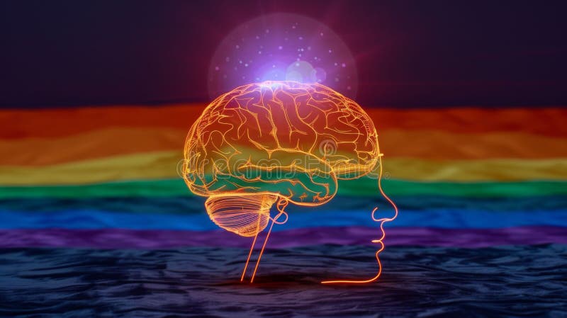 A Brain is Shown in a Rainbow Flag Stock Illustration - Illustration of ...