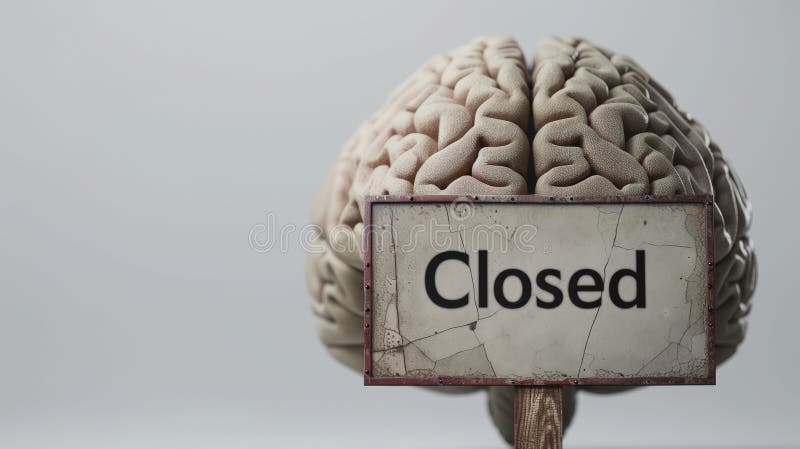 Brain Shutdown: Human Brain with "Closed" Sign Stock Image - Image of ...