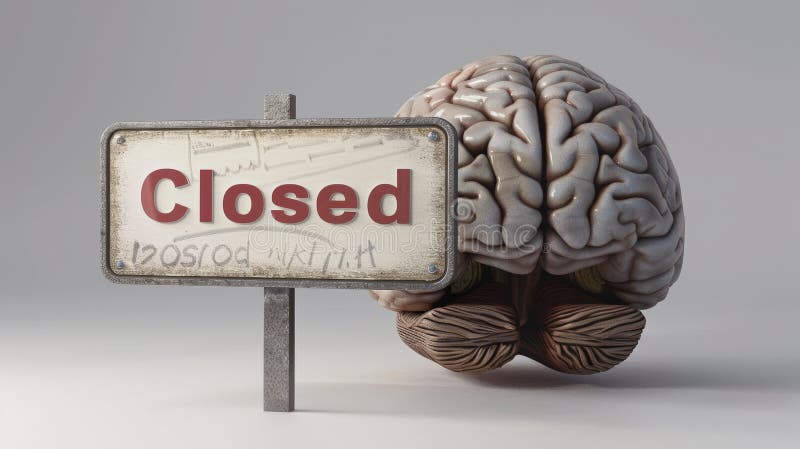 Brain Shutdown: Human Brain with "Closed" Sign Stock Image - Image of ...