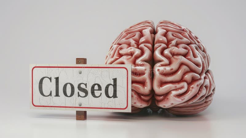 Brain Shutdown: Human Brain with "Closed" Sign Stock Image - Image of ...