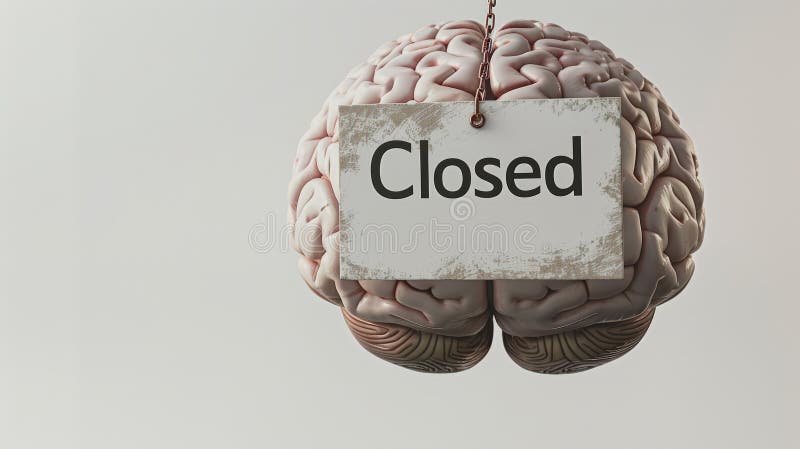 Brain Shutdown: Human Brain with "Closed" Sign Stock Photo - Image of ...