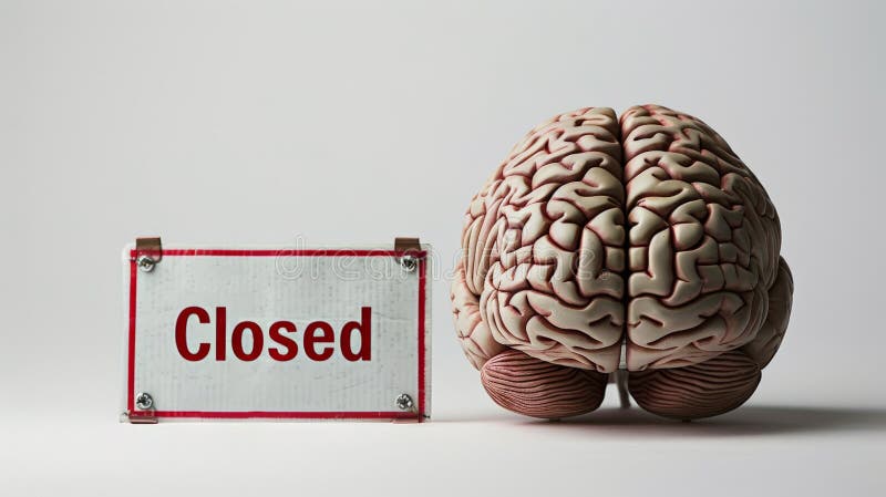 Brain Shutdown: Human Brain with "Closed" Sign Stock Photo - Image of ...