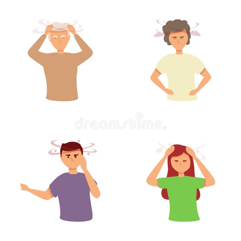 Dizziness Icons Set Cartoon Vector. People Suffering from Headache Pain ... Dizziness Icons Set Cartoon Vector. People Suffering from Headache Pain ...