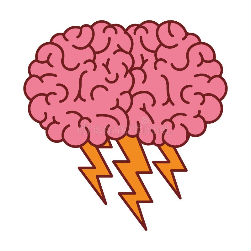 Brain Cartoon with Glasses Jumping for Joy with Lightings Around in ...