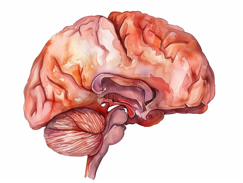 Brain Side View Water Color Drawing. Anatomical Realistic Style Image ...