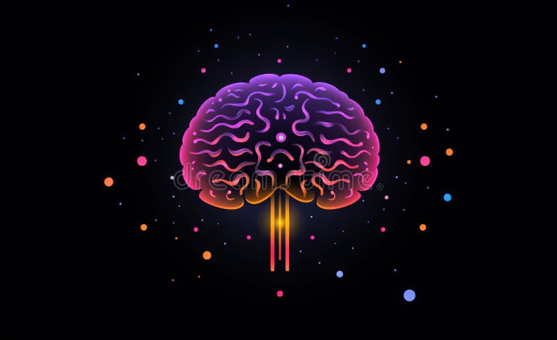 Brain Sign in Purple Color. Neon Line Styled Brain Icon, Symbol of ...