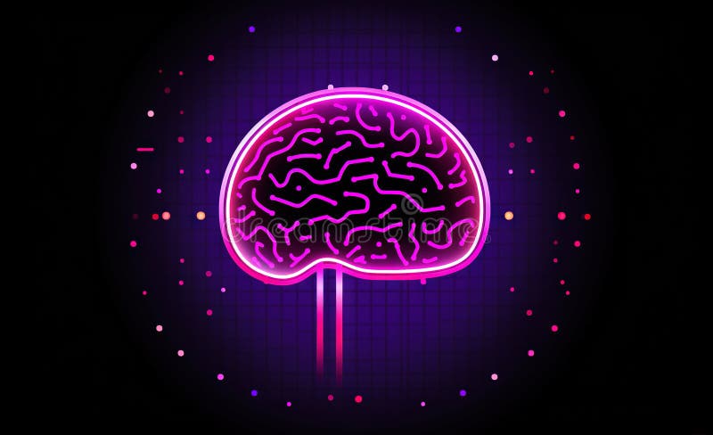 Brain Sign in Purple Color. Neon Line Styled Brain Icon, Symbol of ...