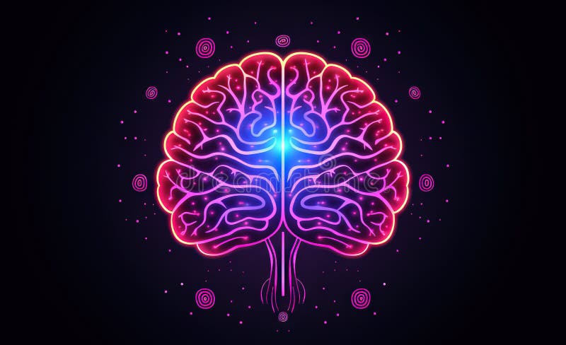Brain Sign in Purple Color. Neon Line Styled Brain Icon, Symbol of ...