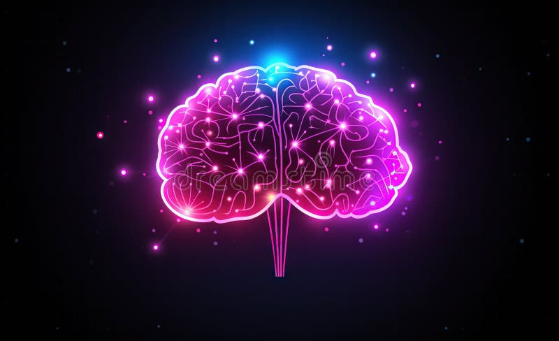 Brain Sign in Purple Color. Neon Line Styled Brain Icon, Symbol of ...