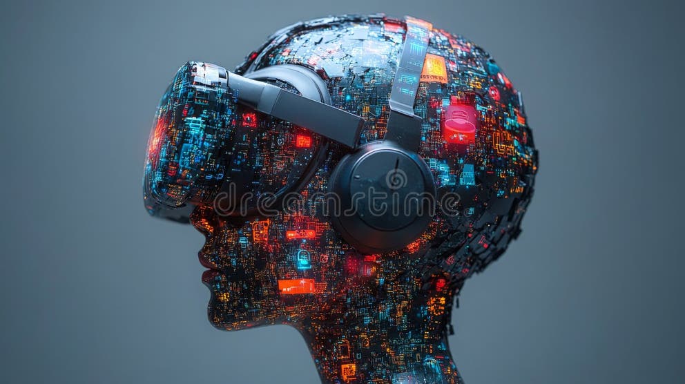 A Brain Silhouette Crafted from Overlapping Virtual Reality Elements in ...