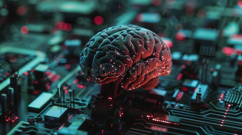 A Brain is Sitting on Top of a Computer Motherboard Stock Photo - Image ...